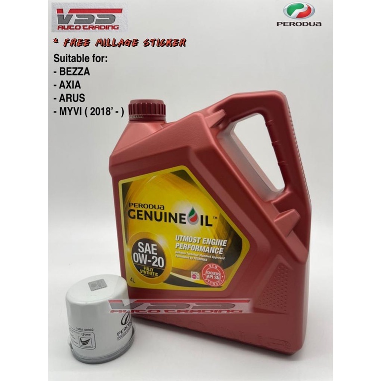 Perodua engine oil 0w20 Fully Synthetic (4L) +Perodua Bezza Oil filter ...
