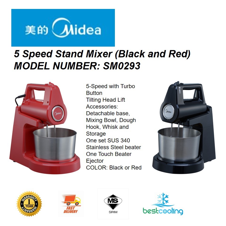 Midea Stand Mixer 400W SM0293-BK/SM-0293-R (RANDOM COLOUR) (About 2.2 ...