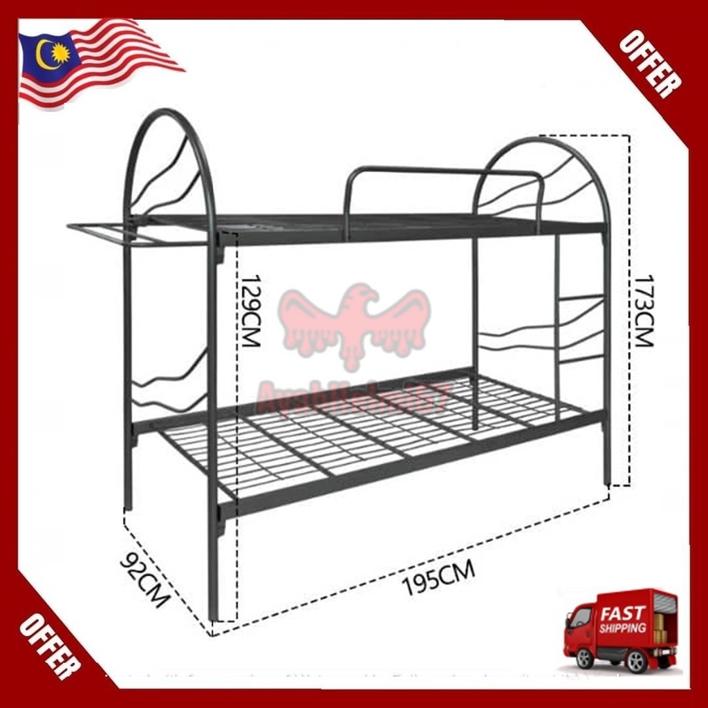 Heavy Duty Double Decker Single Size Bed Frame / Katil Besi 2 Tingkat ...