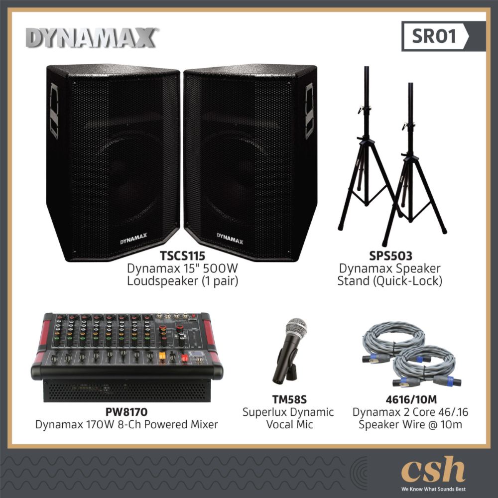 DYNAMAX Sound System set 170W 8CH Powered Mixer, 15" 500W Loudspeaker ...