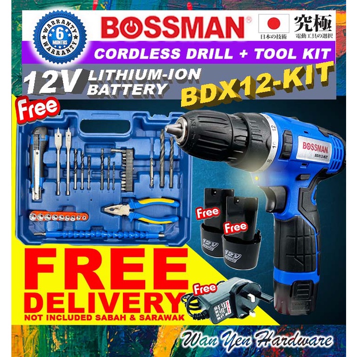 BOSSMAN BDX12-KIT 12V Lithium-ion Cordless Drill / Cordless Screwdriver ...