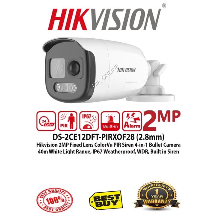 HIKVISION 2MP ColorVu PIR Siren Audio Fixed Bullet Camera (DS-2CE12DF3T-PIRXOS) 3.6MM | Shopee ...