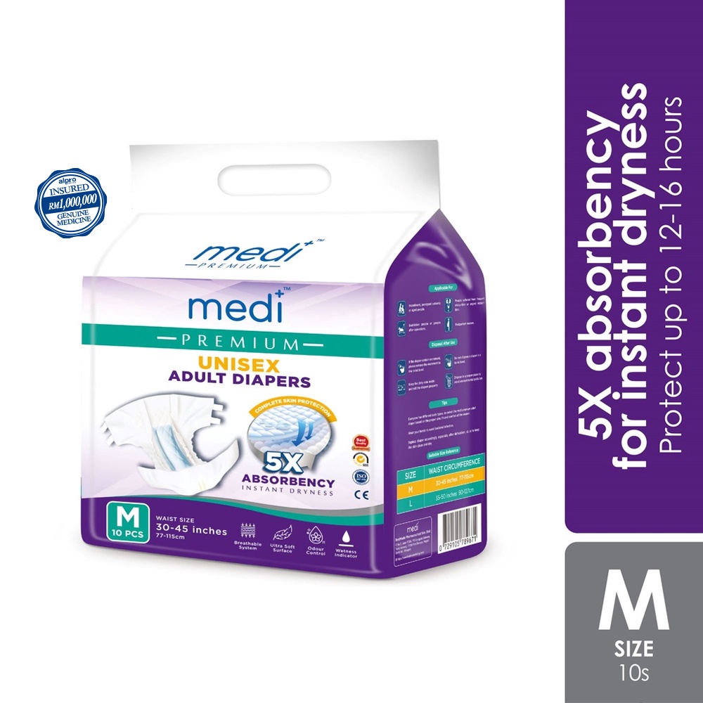 Medi Premium Unisex Adult Diapers (M size) 10S | Shopee Malaysia