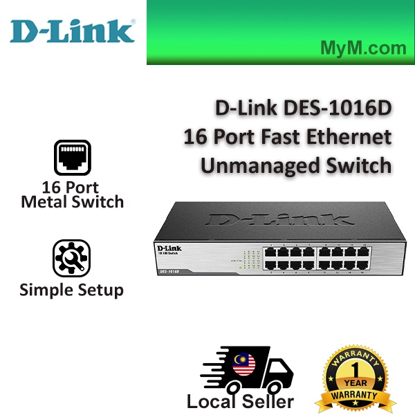 Dlink DES-1016D 16 Port Fast Ethernet Unmanaged Desktop Switch /1Year ...