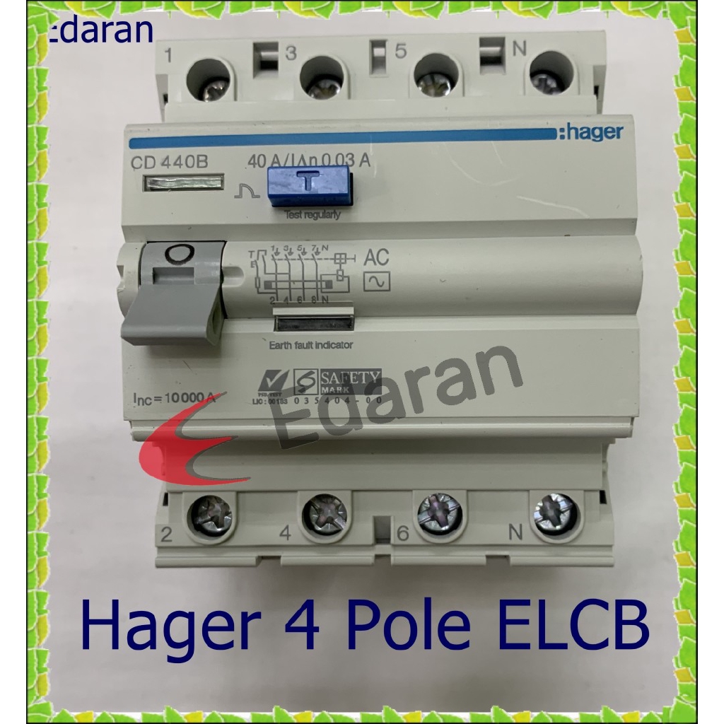 HAGER 4 Pole ELCB / RCCB 40A 30mA , 100mA Or 300mA (SIRIM Approve) | Shopee Malaysia