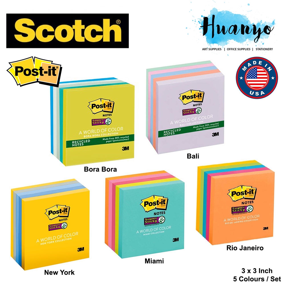 3M Post it Super Sticky Notes World Of Colour Series 3 X 3 Inch 5 