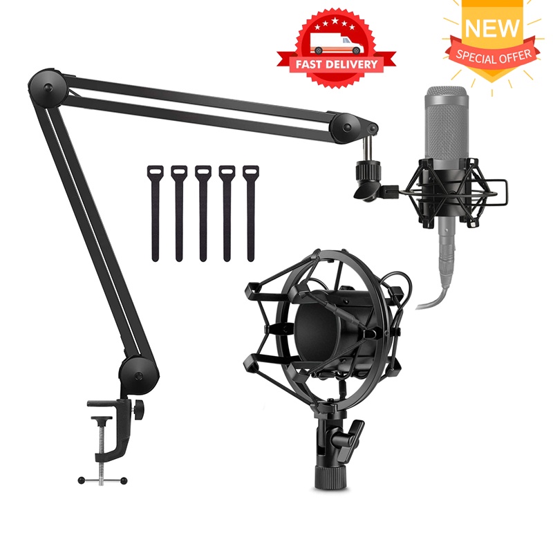 Metal Suspension Boom Scissor Arm Stand With Shock Mount and Table ...