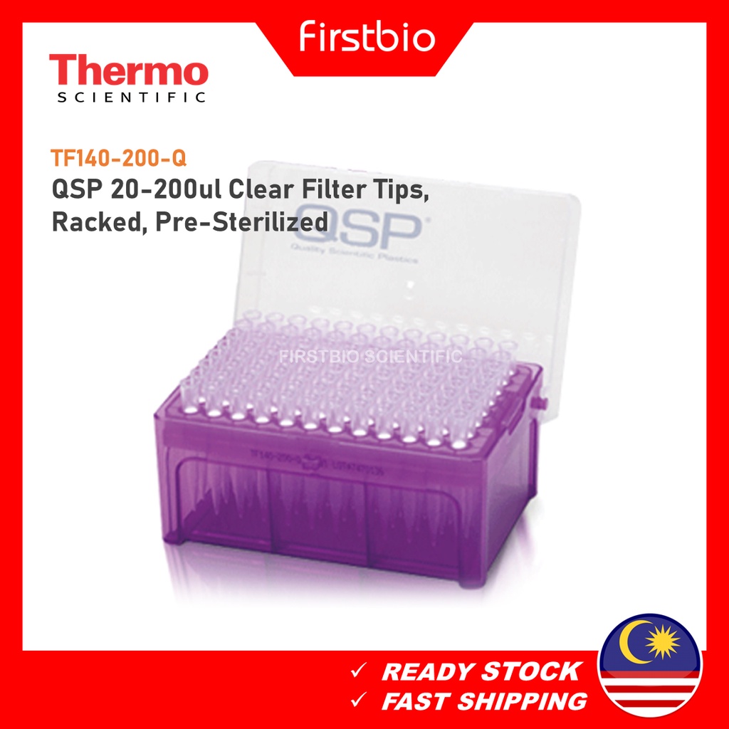 QSP 200uL Clear Filter Tips Universal Fit 20-200uL Racked and Sterile Filtered Tips (96 pcs/rack ...