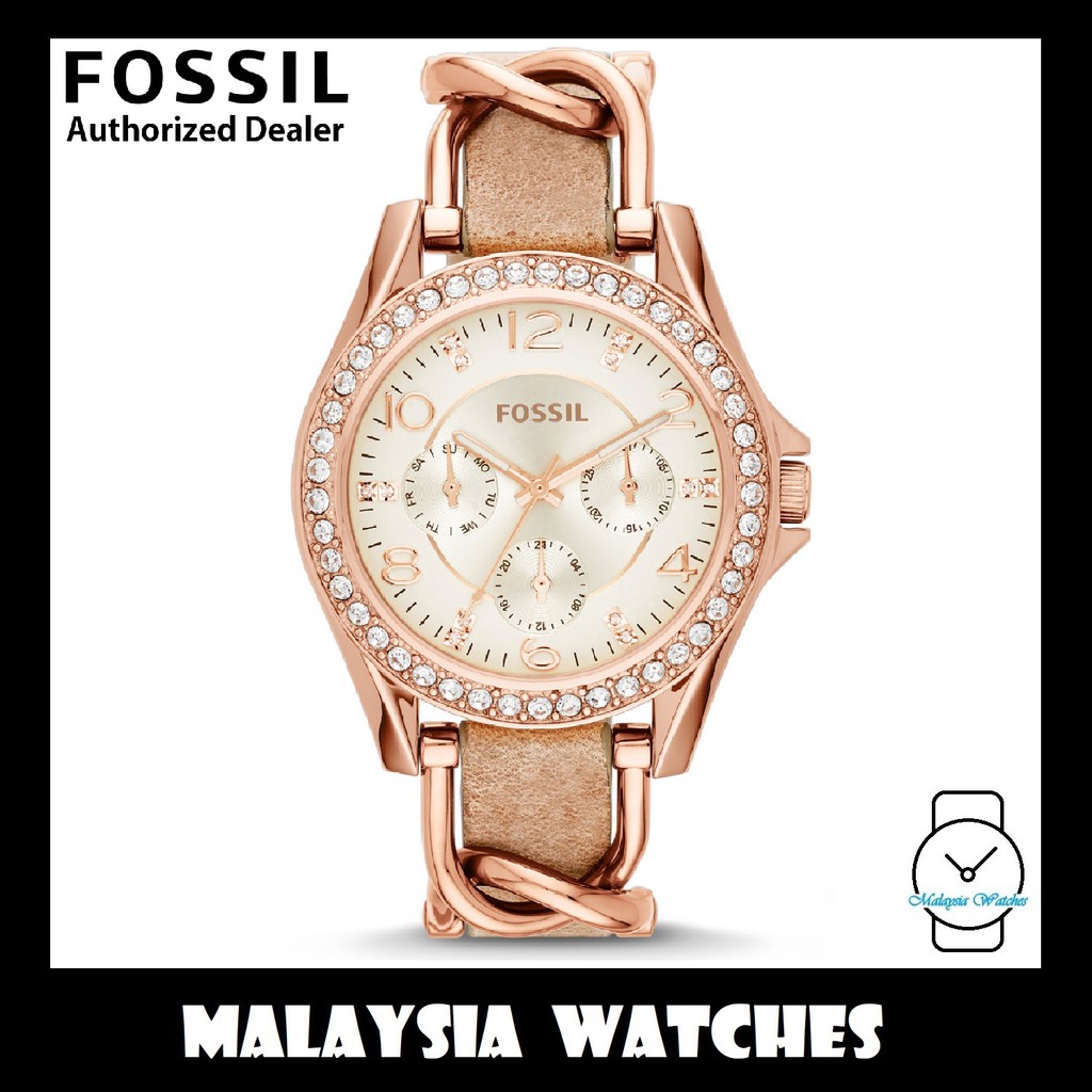 (OFFICIAL WARRANTY) Fossil ES3466 Riley Multifunction Rose-Tone Leather ...