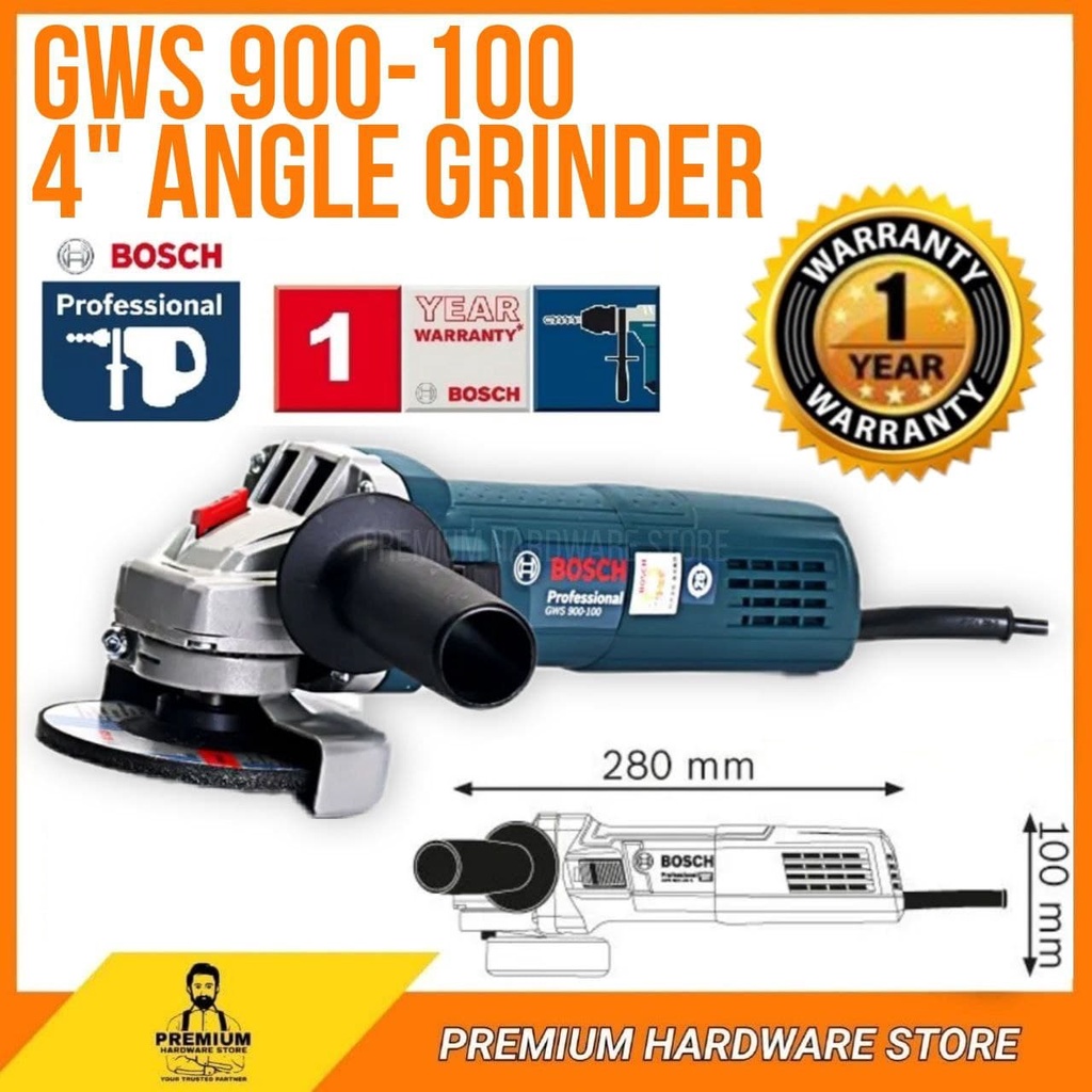 Bosch GWS 900-100 4" Angle Grinder Heavy Duty 900W Original | Shopee ...