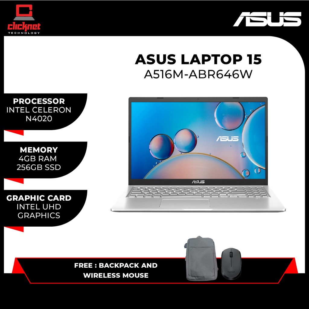 Asus A516M-AEJ146T/AEJ145T 15.6" Laptop Slate Grey/ Silver (Celeron ...