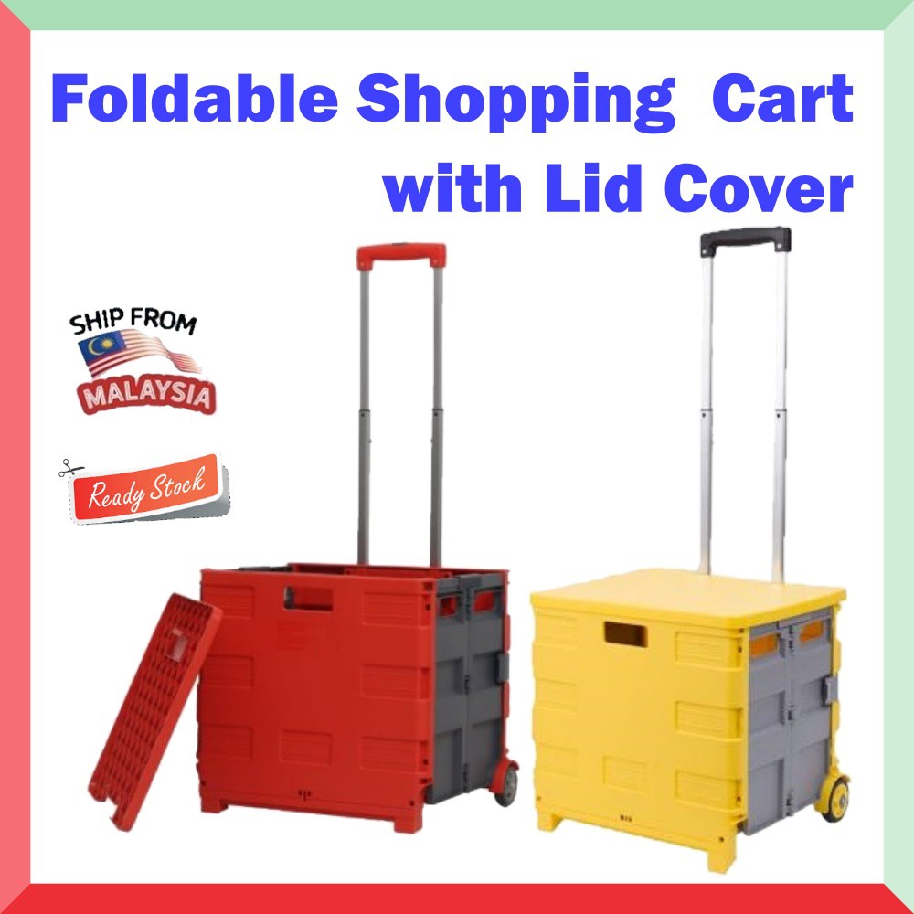 Foldable Shopping Cart Portable Trolley With Lid Cover Troli Mudah Alih ...