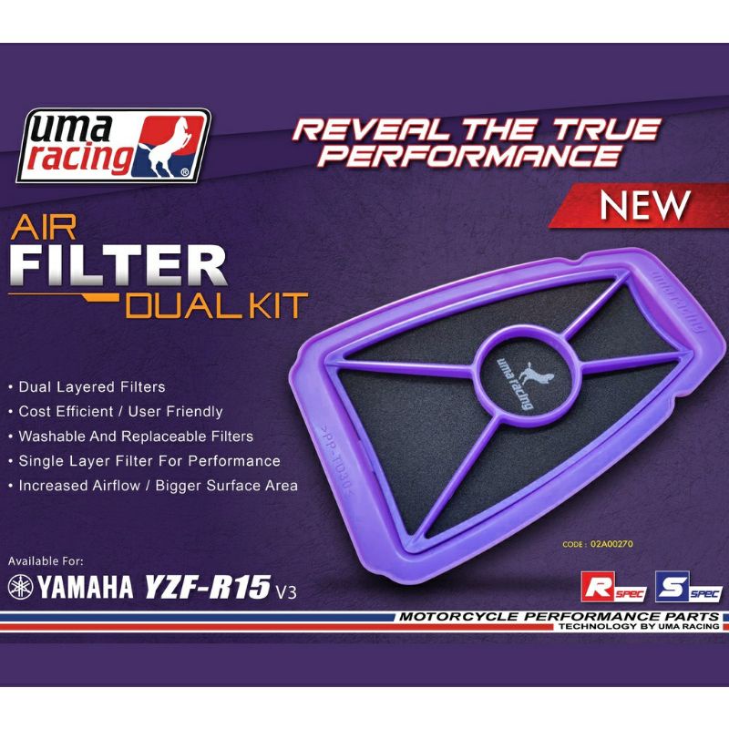 UMA RACING AIR FILTER ELEMENT R15 V3 MT 15 (DUAL KIT) | Shopee Malaysia