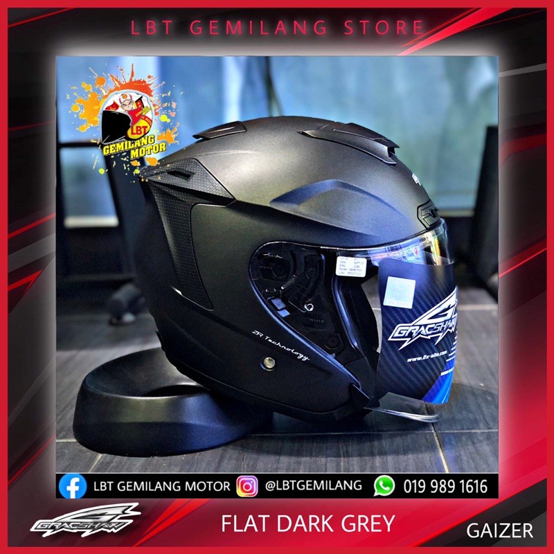 GRACSHAW Helmets Gaizer [FLAT DARK GREY & GLOSS BLACK] | Shopee Malaysia