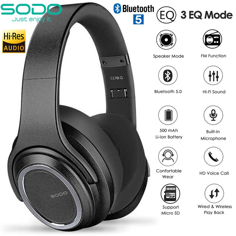 SODO Bluetooth Headphone Speakers 2-in-1 Foldable NFC HiFi Stereo ...