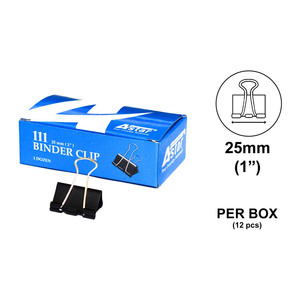 Astar No.111 - 25mm Binder Clip (Box of 12pcs) Double Clip Black Paper ...