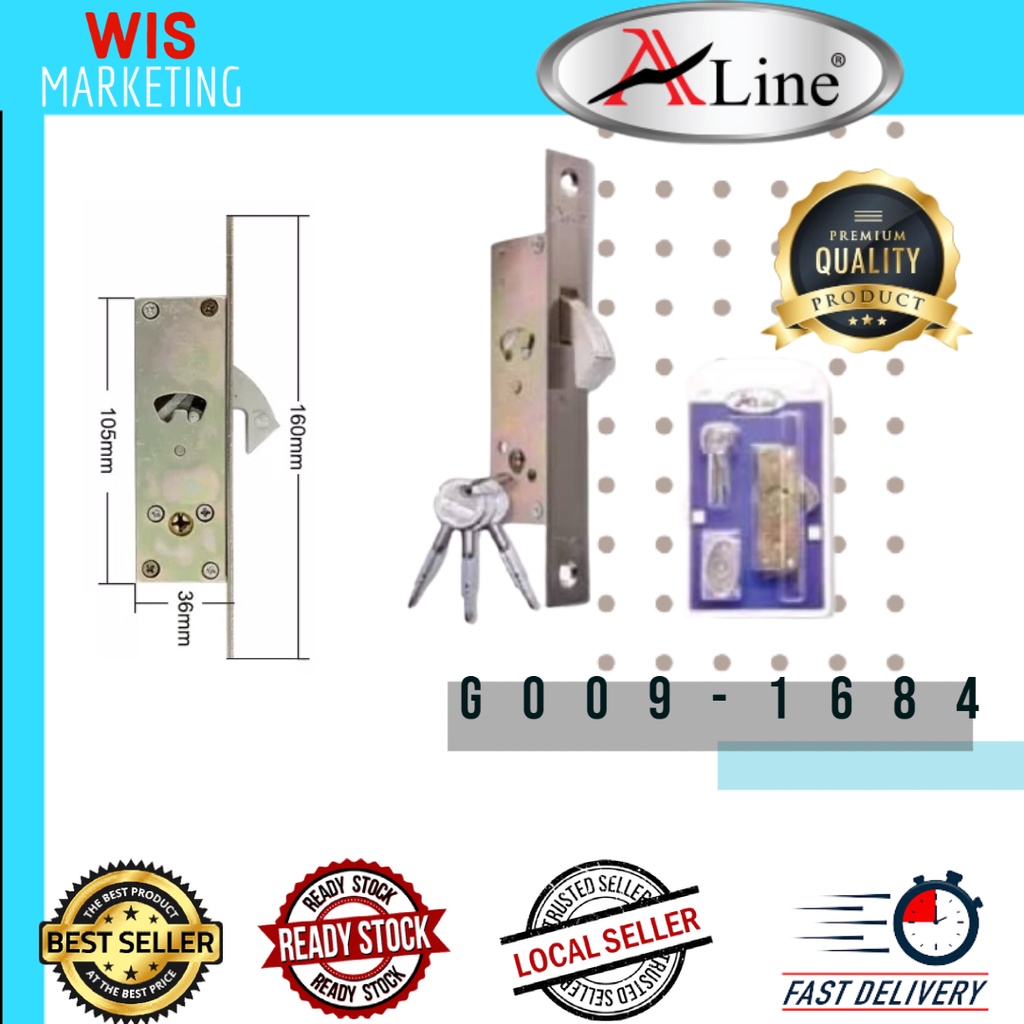 ALine 1684 Hook Lock Set - G009-4GA - SN - Metal Grill Lock - Kunci ...