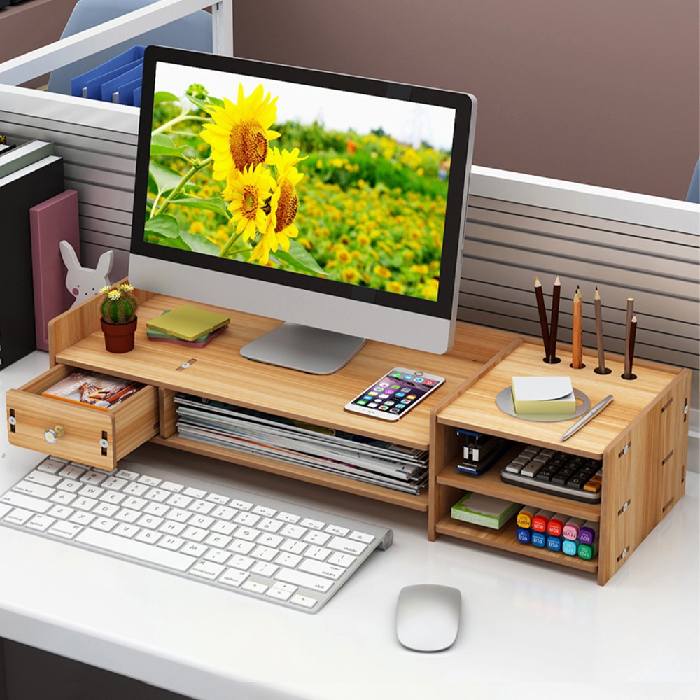 Meja Pejabat Study Table Work Desk Organizer PC Monitor Stand Rack Work ...
