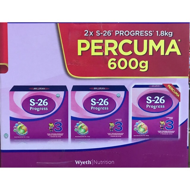 Wyeth S26 Progress Step 3/Promise Step 4 (2 x 1.8kg Free 600g) Exp 2024 ...