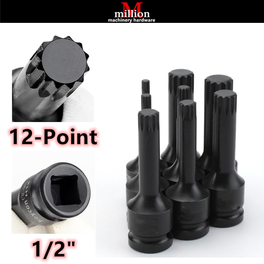 (1pc) 1/2" Dr M5-M18 78mm Length M Type 12 Point Spline Driver Impact ...