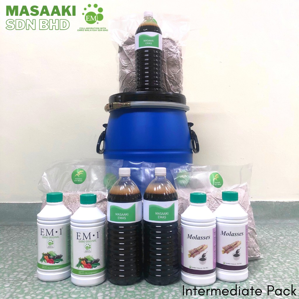 Intermediate Pack - Natural Organic EM Fertilizer (30 Litre Drum, EM1 Set, Rice Bran, EMAS ...