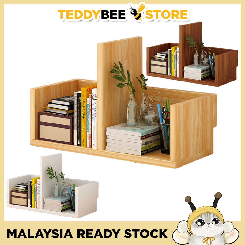 Sturdy Wooden Table Top Book Rack Book Shelf Table Organizer Rak Buku ...