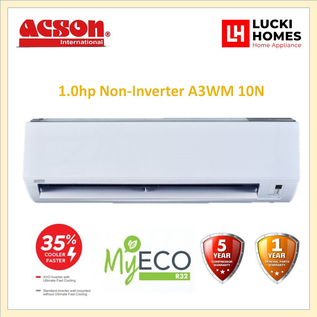 Acson Wall Mounted 1.0hp Non Inverter A3WM10N R32 Greenery Refrigerant ...
