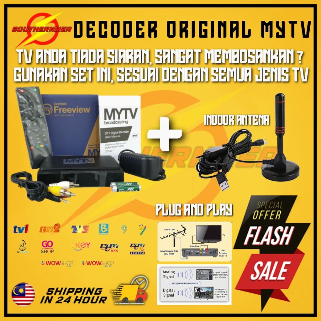 FULLSET DECODER MYTV Original Malaysia Digital TV Myfreeview DVB T2 ...