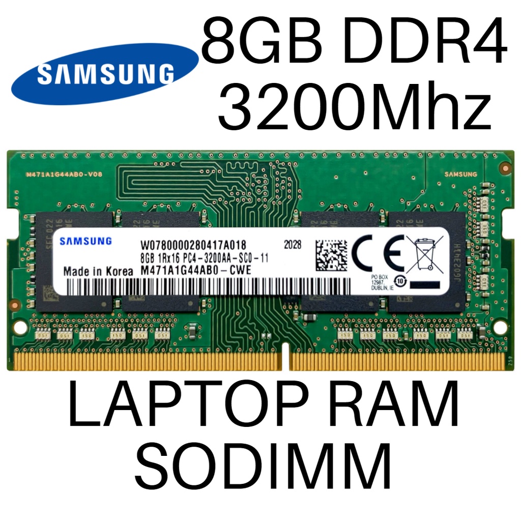 Samsung 8GB DDR4 3200 MHz CL22 PC4-25600 SODIMM Laptop Memory RAM (M471A1G44AB0-CWE) | Shopee ...