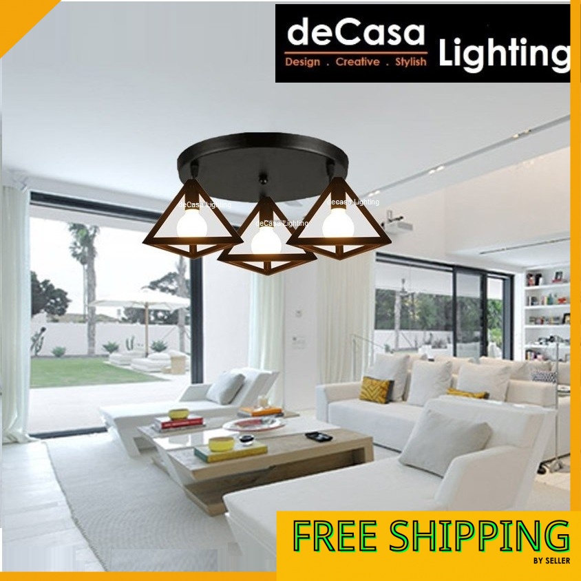 DECASA LIGHTING 3 IN 1 Round Base Design Triangle Ceiling Light Lampu ...