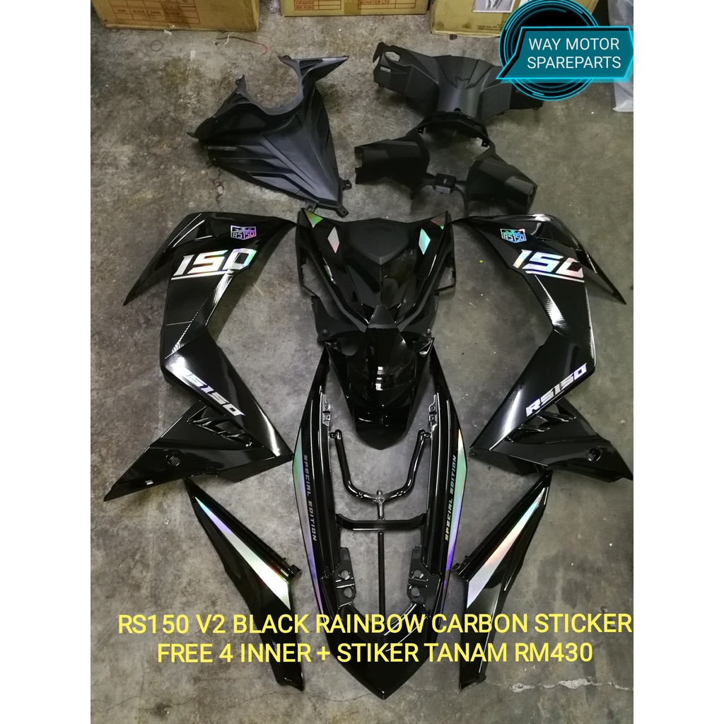 HONDA RS150 V2 RS V2 HITAM STICKER TANAM CARBON RAINBOW COVER SET ...