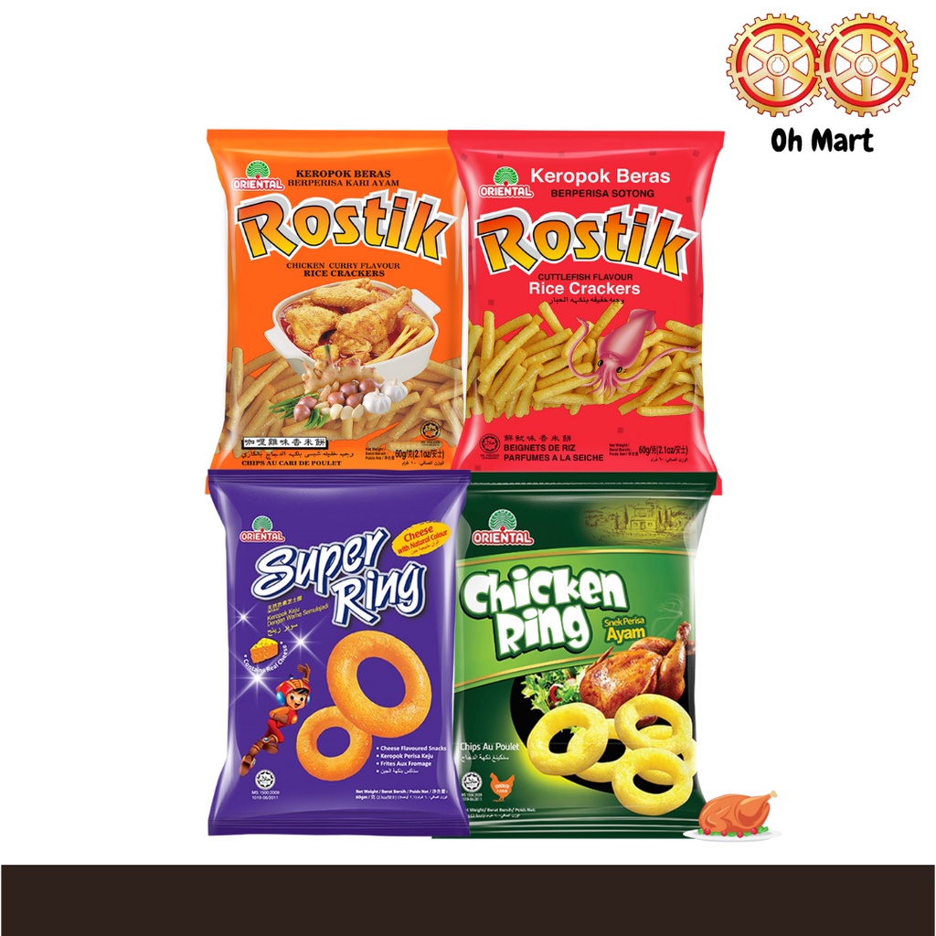 Oriental Rostik Snack 60g (Chicken Curry/Cuttlefish/Chicken Ring/Super ...