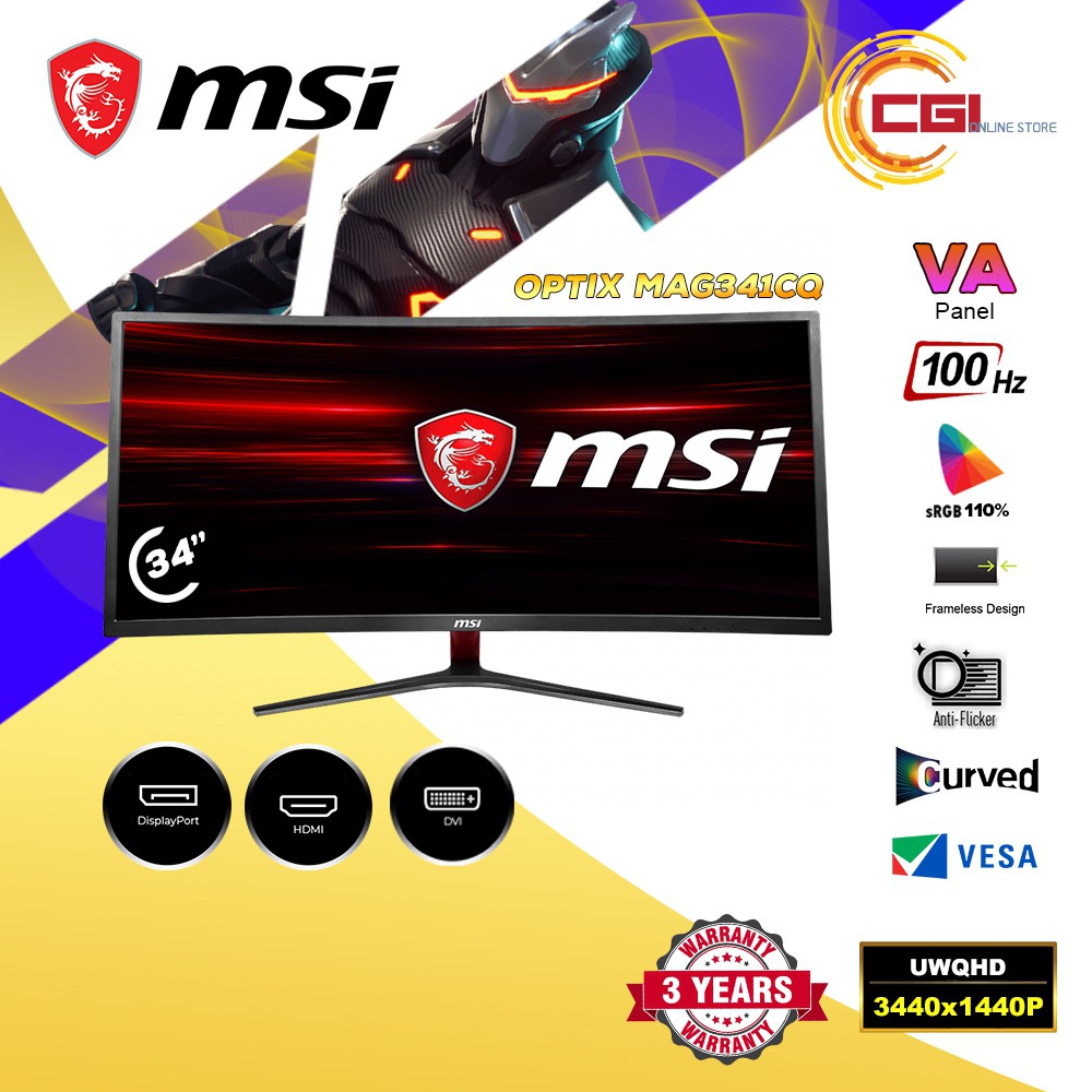 MSI Optix 34" MAG341CQ UWQHD 100Hz 8MS VA Curved Ultrawide Gaming ...