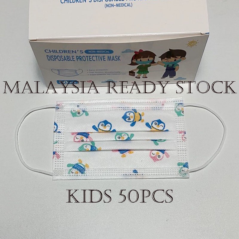 Penguin Cartoon Face Mask Kids 3ply 50pcs Earloop Mask Malaysia ...