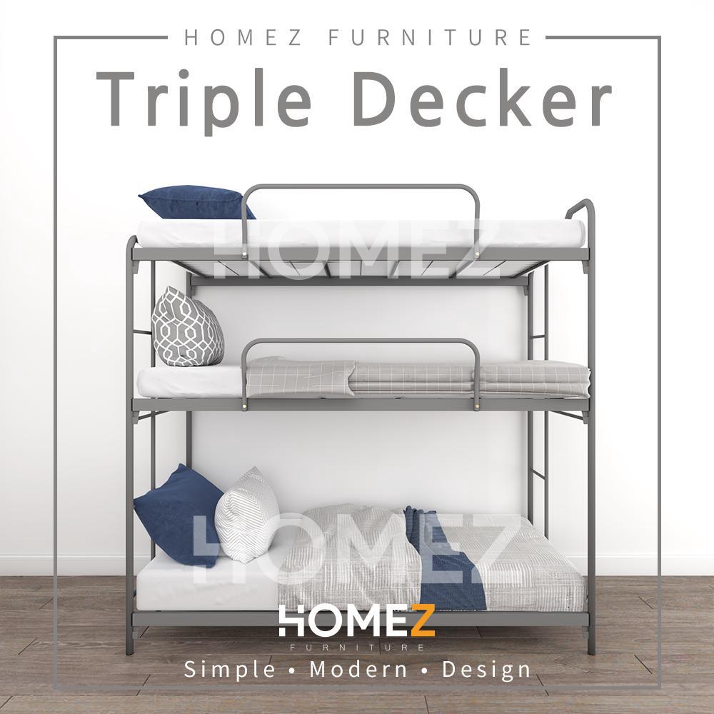 LaFamille 3V Triple Decker Bed/ Heavy Duty Metal Bunk Bed/ Double ...