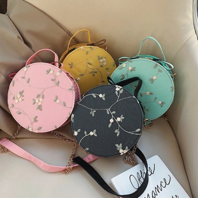 Girl Sling Round Bag Women Shoulder Crossbody Flower Travel Trip Bag ...