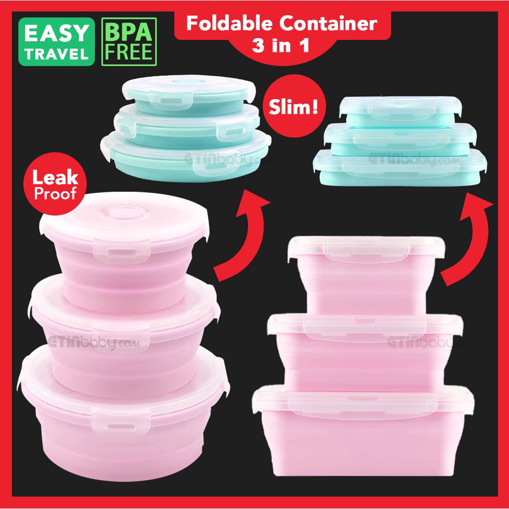 Silicone Foldable Lunch Box Food Container Microwavable Food Box Snack ...