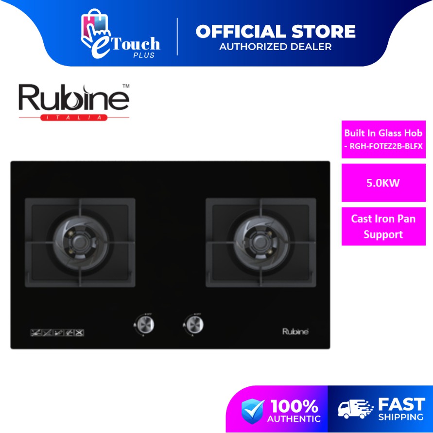 Rubine 2 Burner Tempered Glass Flexible Build In Gas Hob RGH-FOTEZ2B ...