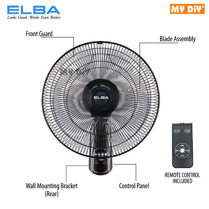MYDIYHOMEDEPOT - 16 inch ELBA Wall Fan Remote Control Wall Fan 3 Speed ...