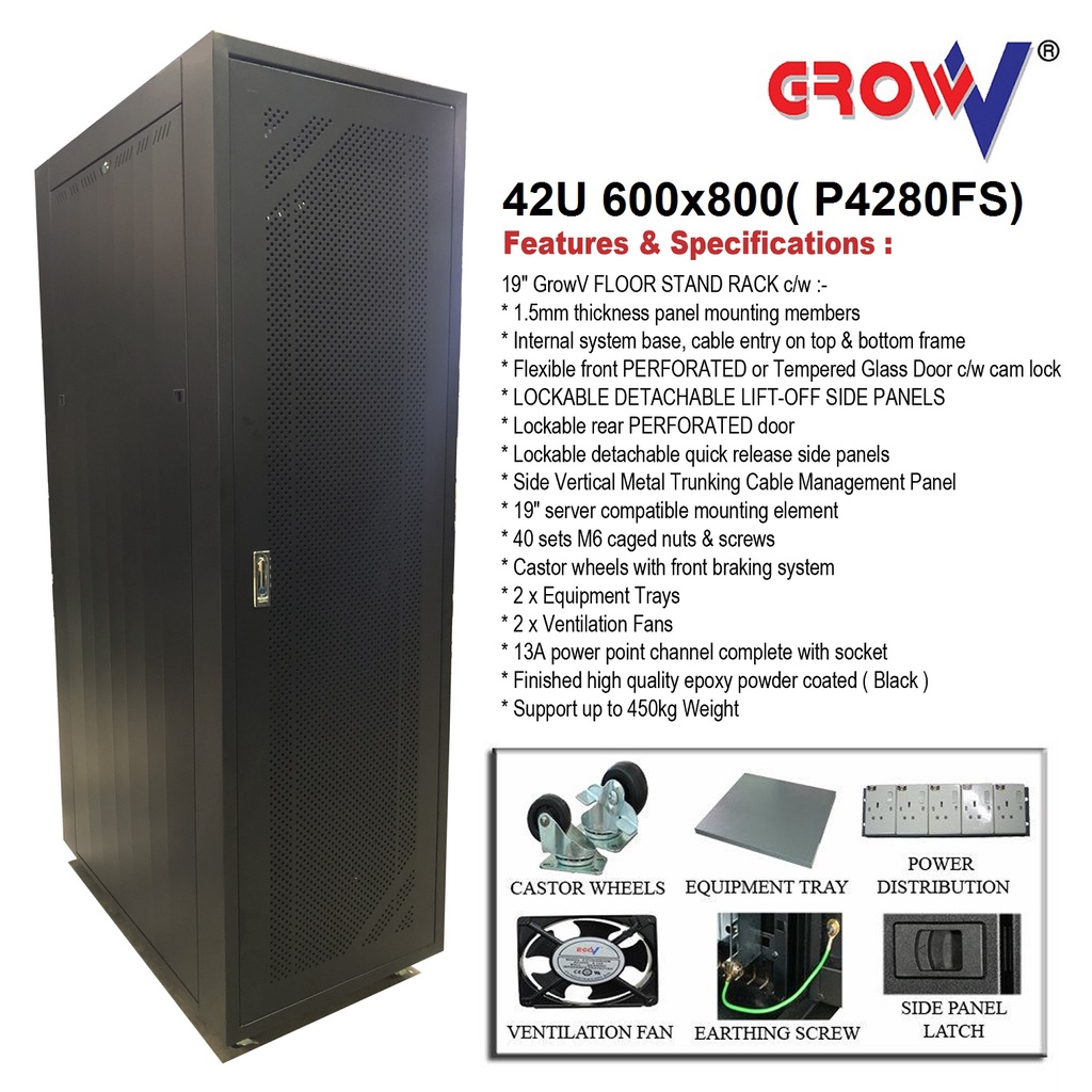 Hotdeal GrowV 42U 600x800 Floor Stand Equipment / Server Rack Desktop ...