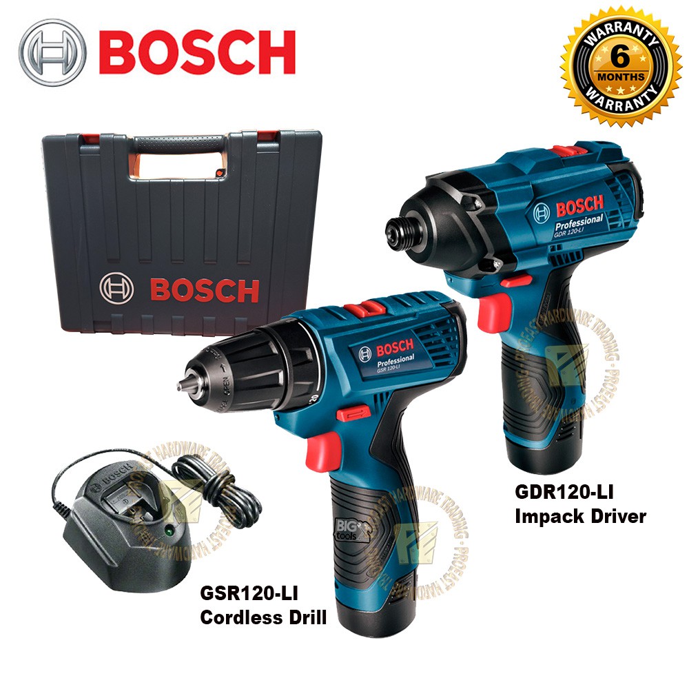 BOSCH GSR120-LI Cordless Drill+GDR120-LI Impact Driver Combo Sets ...