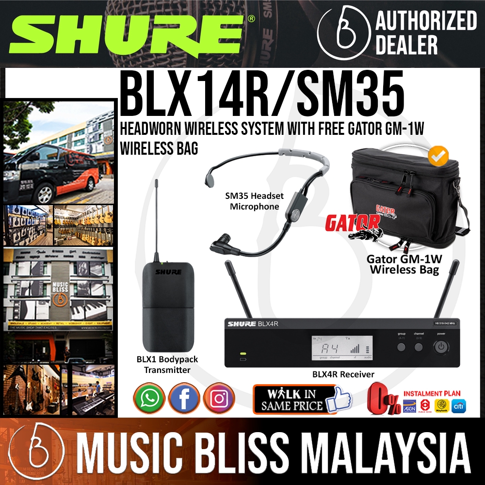 Shure BLX14R/SM35 Headworn Wireless System, BLX4R Wireless Receiver, BLX1 Bodypack Transmitter ...