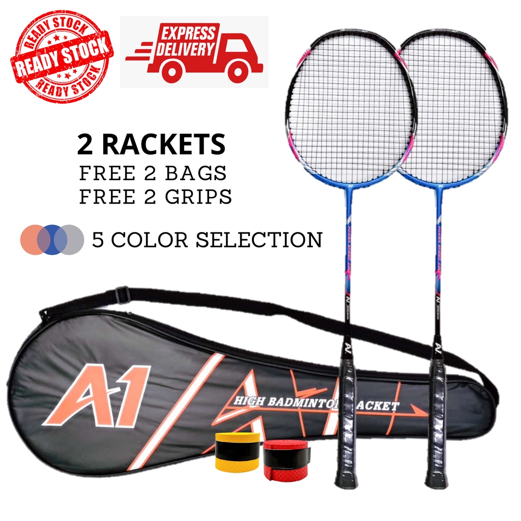 [2 PCS SET] A1 Power Speed Graphite Badminton Racket (Strung + Bag ...