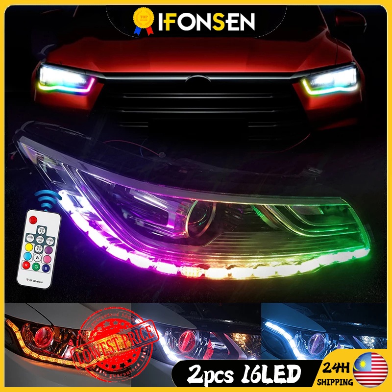 2PCS Rgb Light DRL RGB LED Tear Silicone Daytime Running Light Car DRL ...