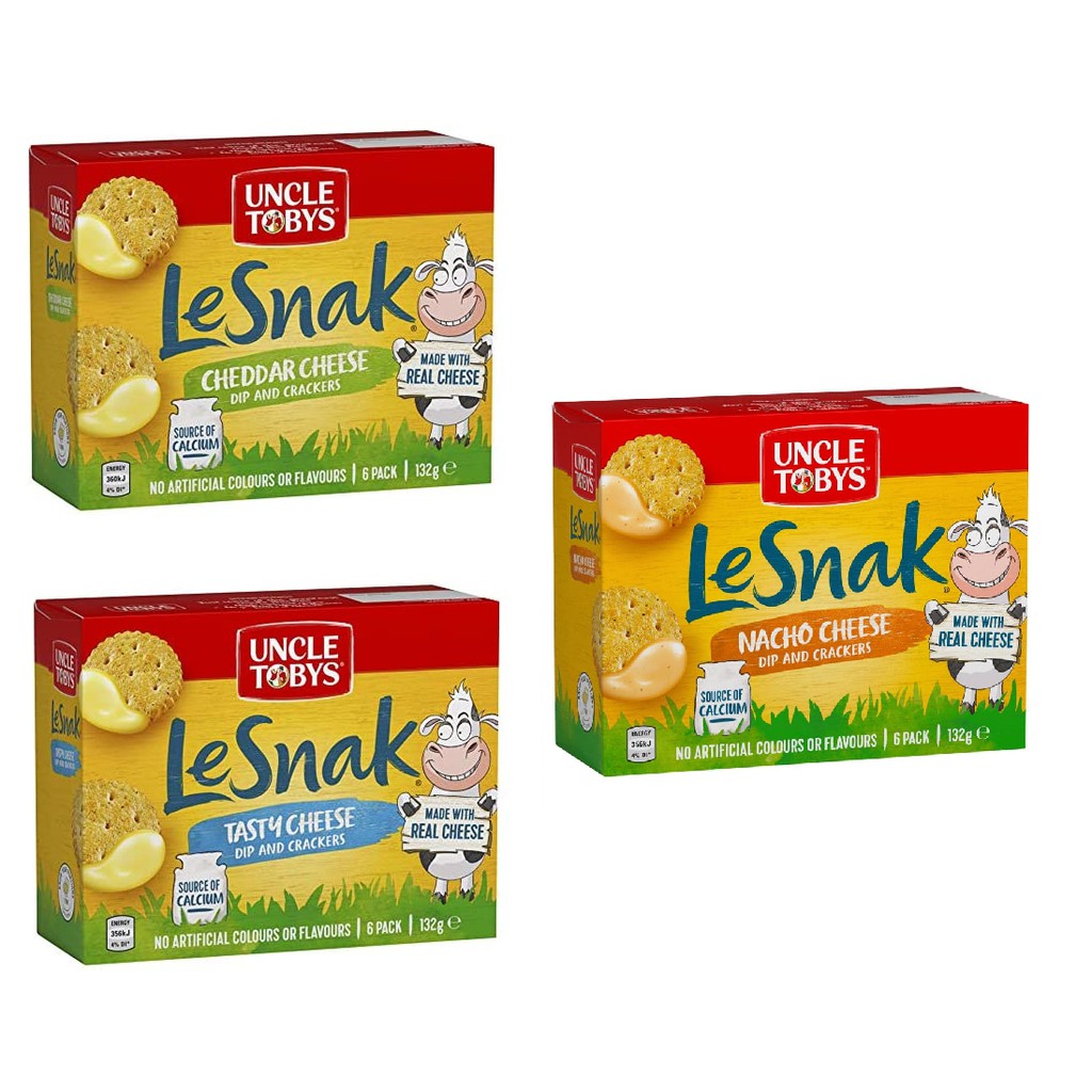 Uncle Tobys Le Snak Dip & Crackers (Tasty Cheese/ Cheddar Cheese) 6 ...