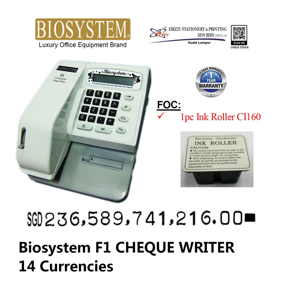 Biosystem F1 CHEQUE WRITER (cheque printing machine, cheque printer ...