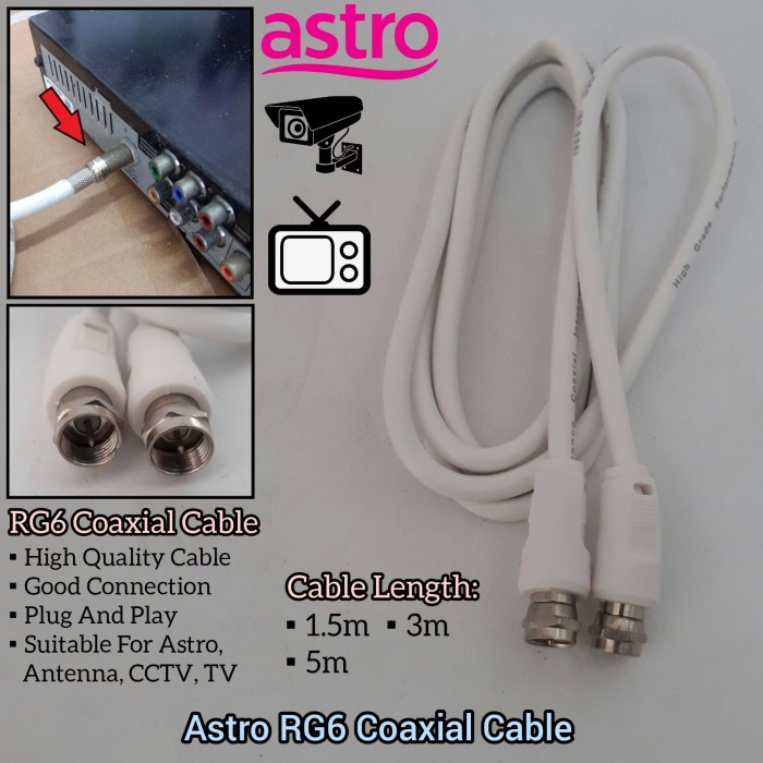 Astro Cable RG6 Coaxial 1.5M / 3M / 5M For HD Digital TV Aerial ...