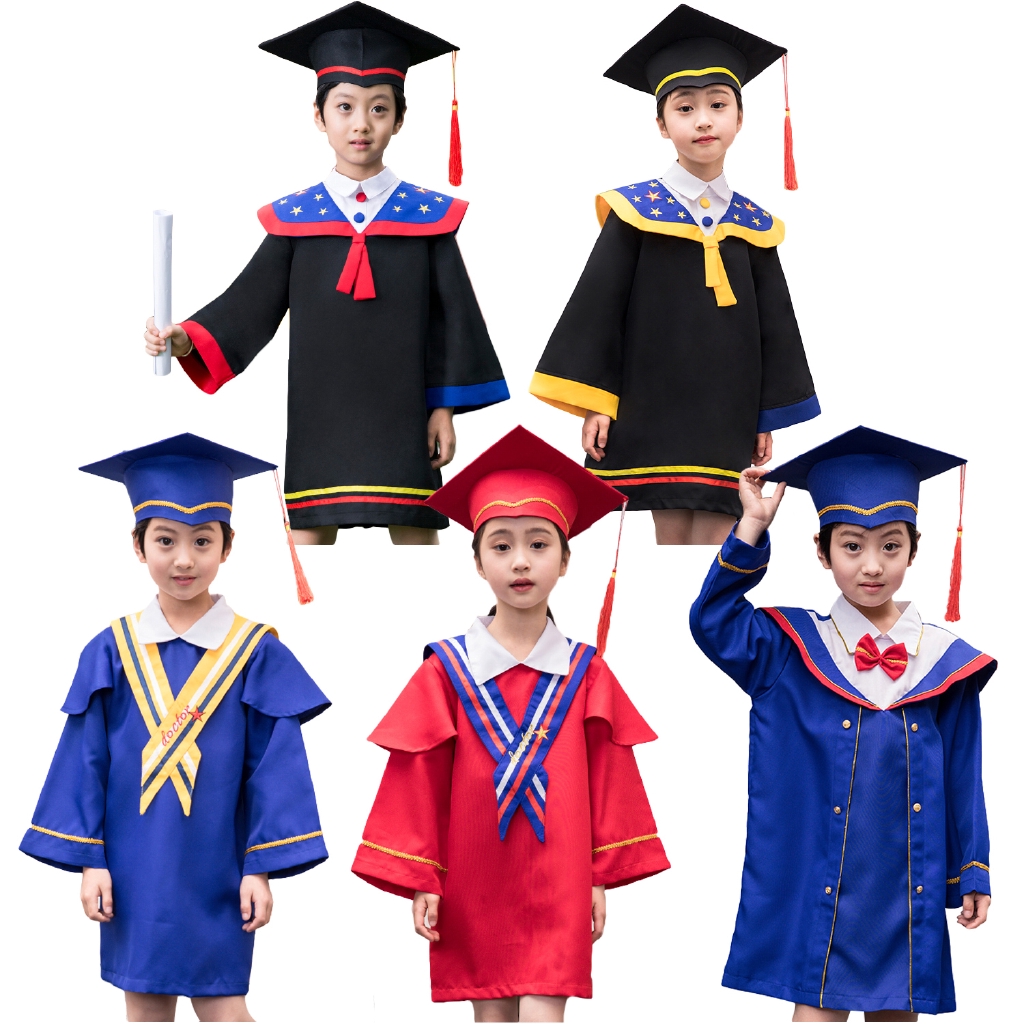 4-12 Years Kids Graduation Suit Boys Girls Bachelor Gown Set Cosply ...