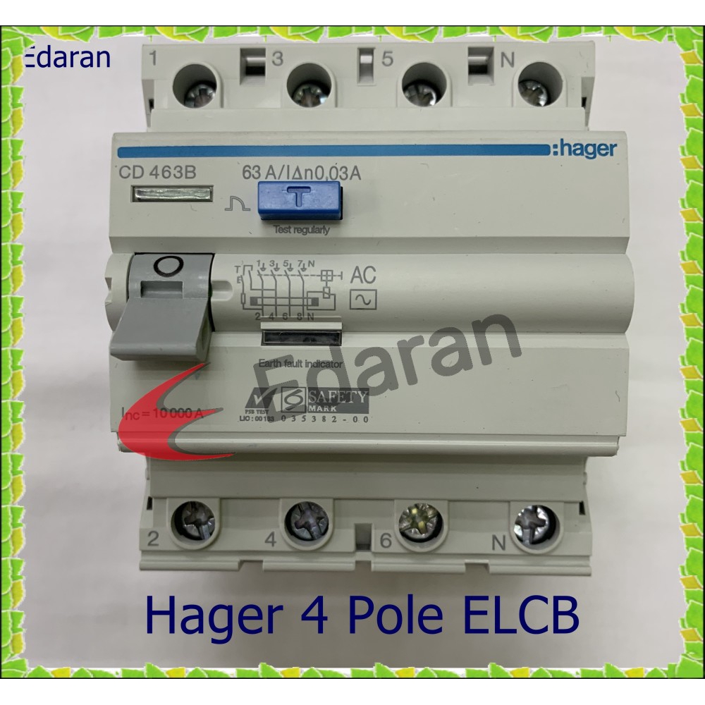 HAGER 4 Pole ELCB / RCCB 63A 30mA , 100mA Or 300mA (SIRIM Approve) | Shopee Malaysia