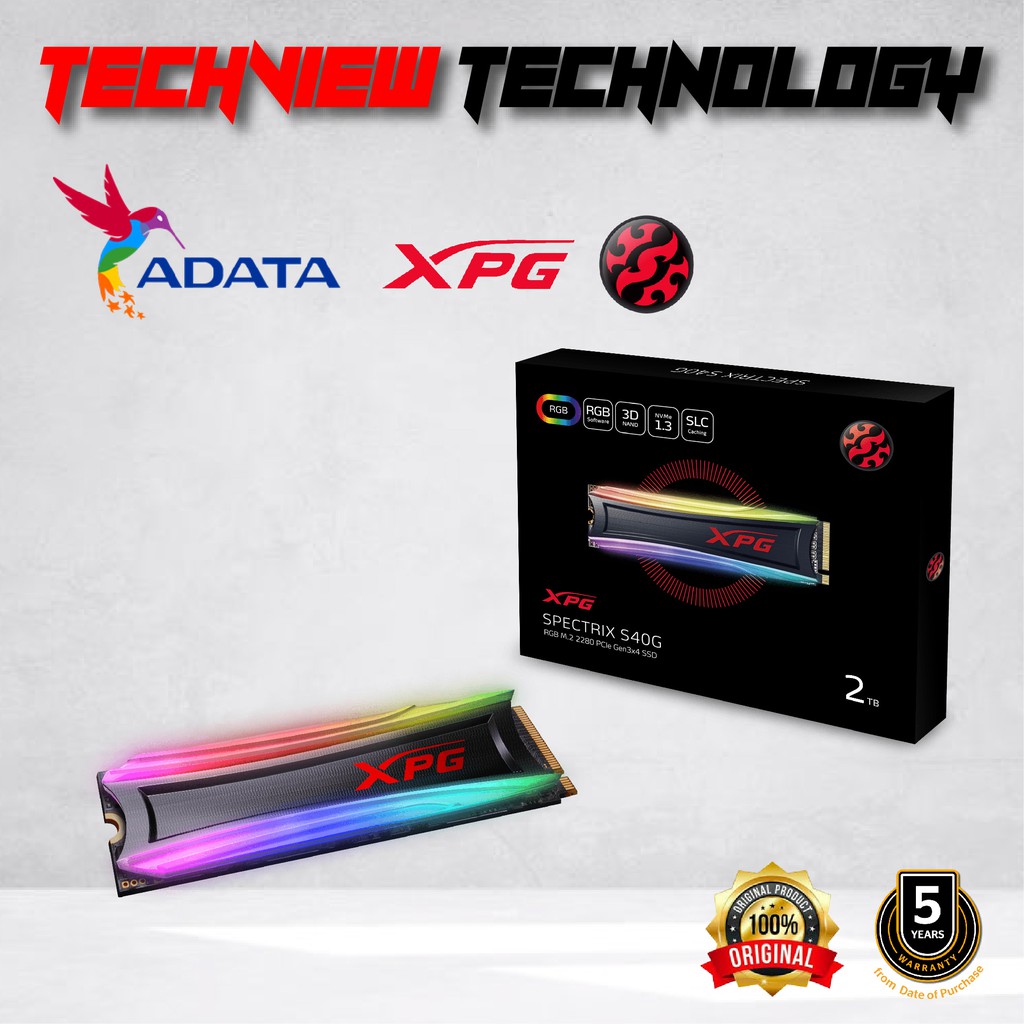 Adata XPG Spectrix S40G RGB PCIe Gen3x4 M.2 2280 SSD (256GB/ 512GB/ 1TB ...